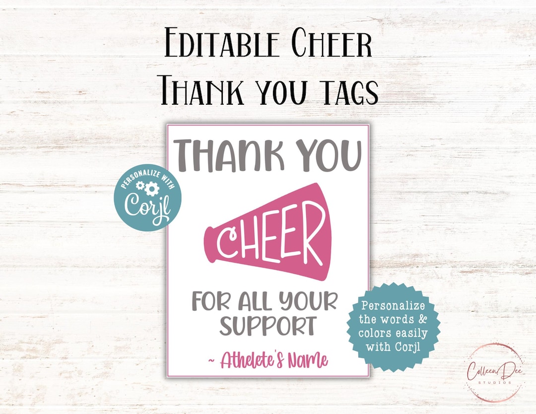 EDITABLE Cheer Thank You Printable Tag | Cheer Thank You for a Great ...
