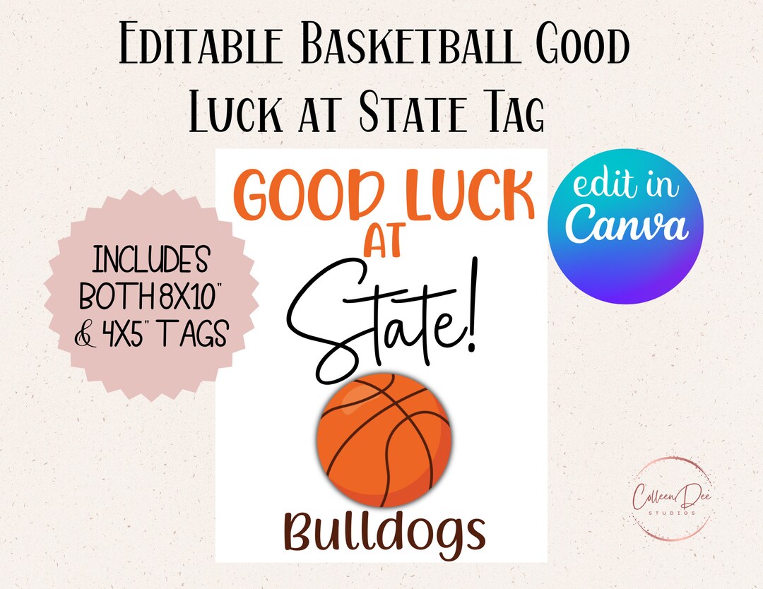 Editable Basketball Good Luck State Printable Tag Basketball - Etsy