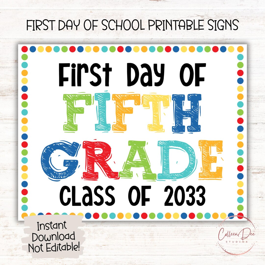 FIFTH GRADE CLASS 2033 Sign | 1st Day Fifth Grade Sign | Start of ...