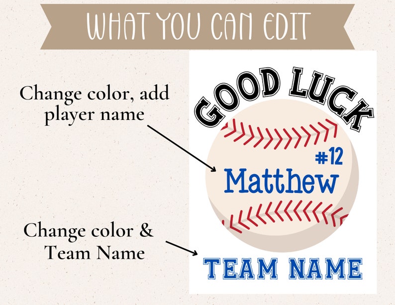 Editable Baseball Good Luck Printable Sign Baseball Team - Etsy