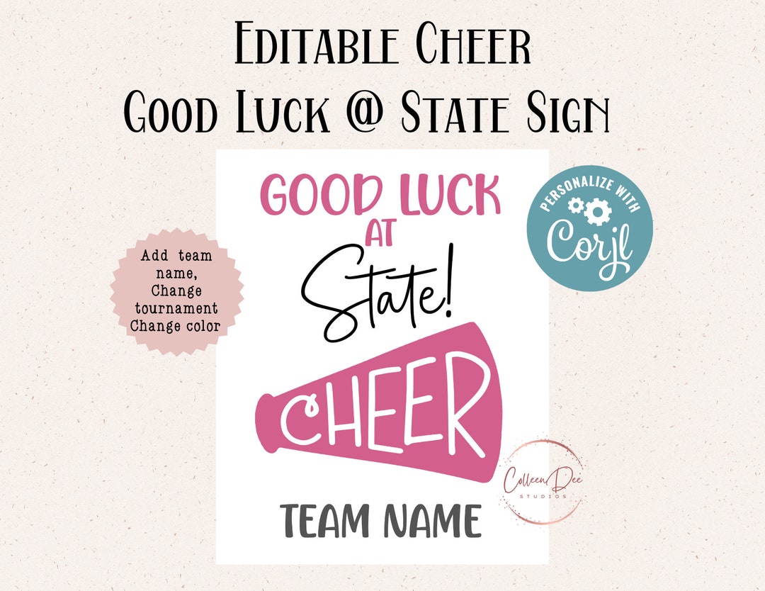 Editable CHEER Good Luck at State Printable Tag | Cheerleading Team ...