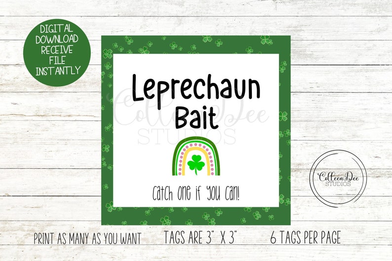 Leprechaun Bait Printable Tag Instant Download St Patrick Day Tag Treat ...