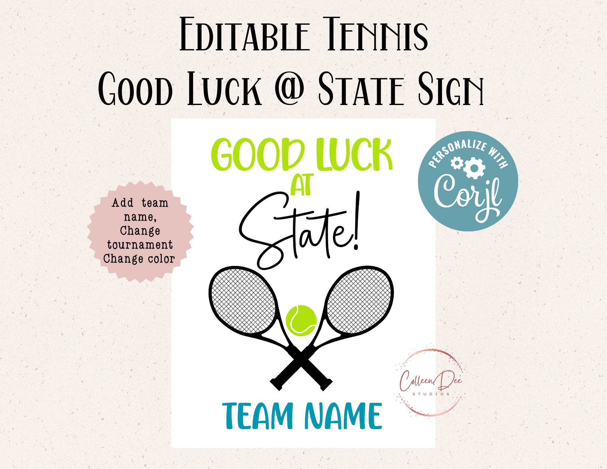 Editable TENNIS Good Luck at State Printable Tag Tennis Team Tournament ...