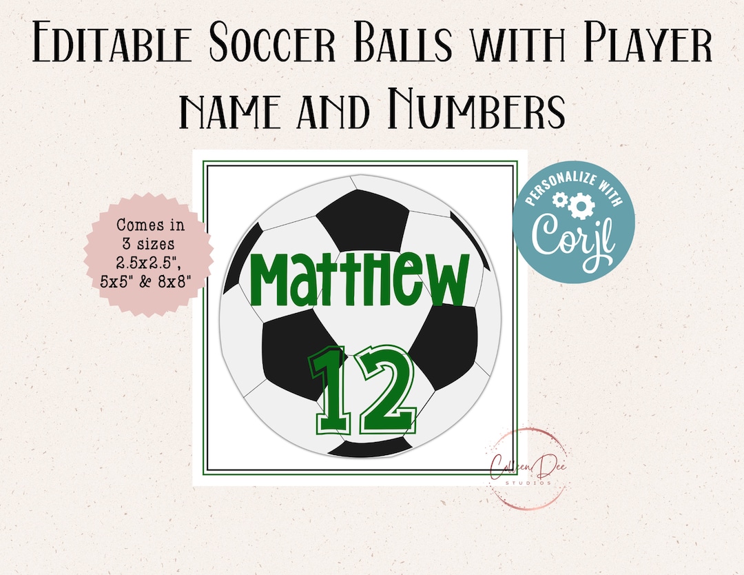 Editable Soccer Ball With Athletes Name and Number | Soccer Team | Edit ...