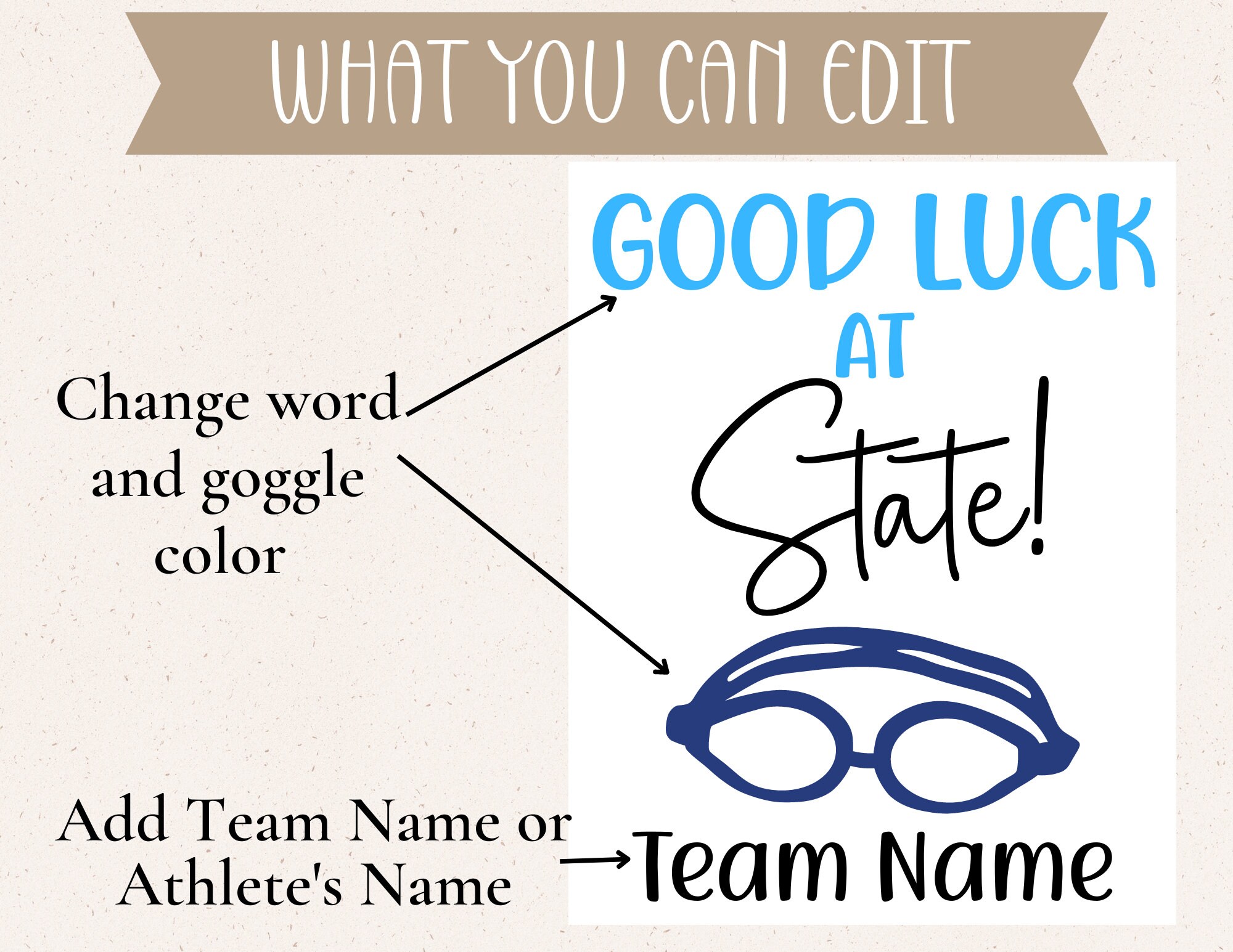 Editable Swimming Good Luck at State Printable Tag Swim Dive - Etsy