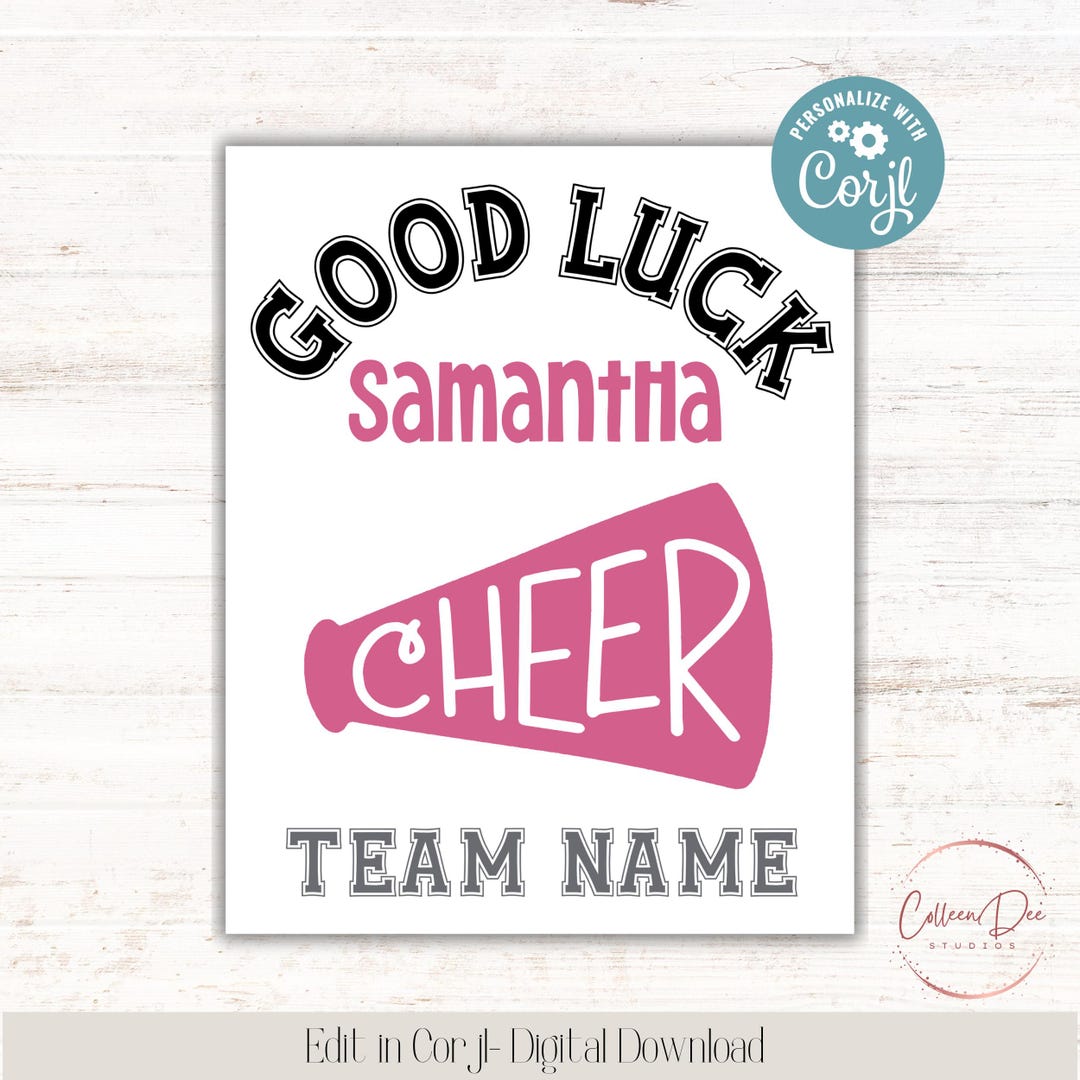 Editable Poms Cheer Good Luck Printable Sign | Cheer Team Good Luck ...