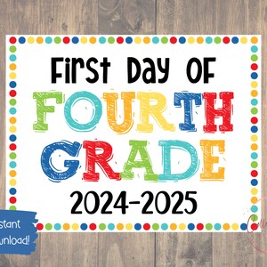 FOURTH GRADE 2024-25 SIGN 1st Day of Fourth Grade Sign Start of School ...
