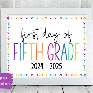 FIFTH GRADE 2024-25 SIGN 1st Day of Fifth Grade Sign Start of School ...