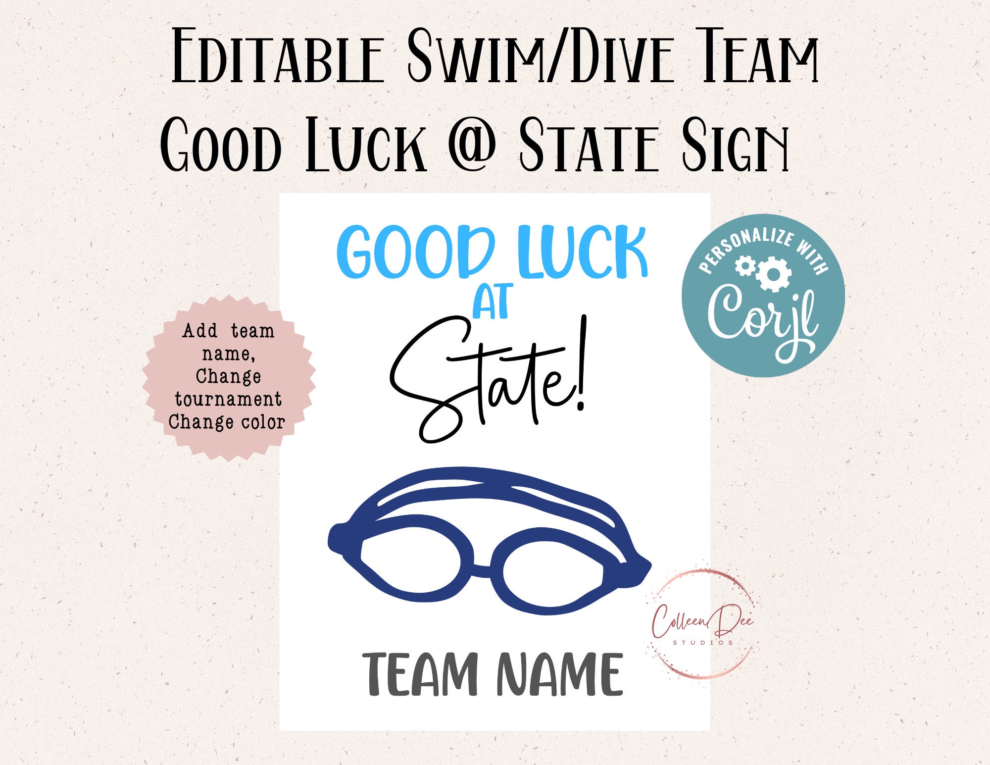 Editable Swimming Good Luck at State Printable Tag | Swim Dive Team ...
