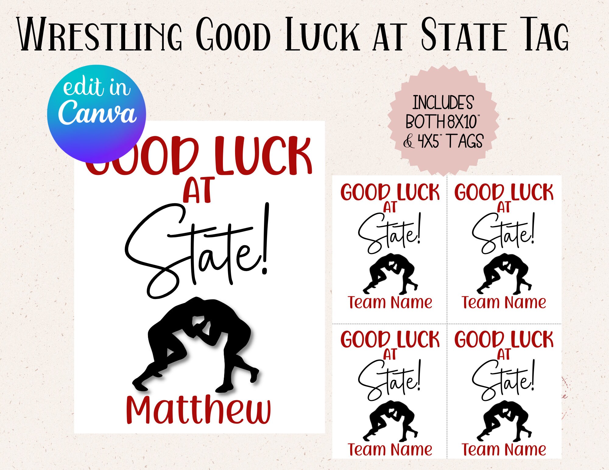 Editable Wrestling Good Luck at State Printable Tag - Etsy UK