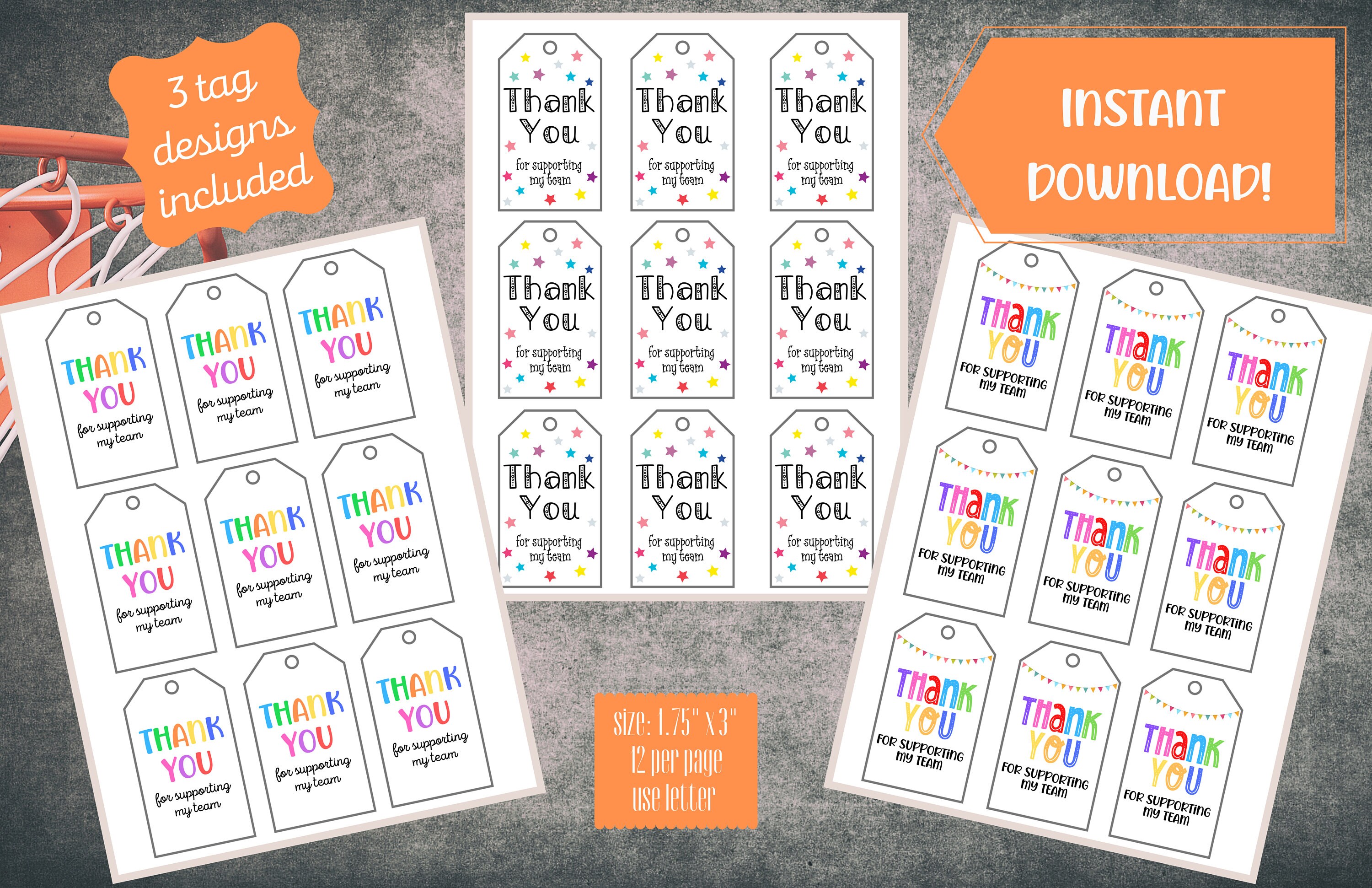 Thank You for Supporting My TEAM Printable Tag Thank You Tag - Etsy
