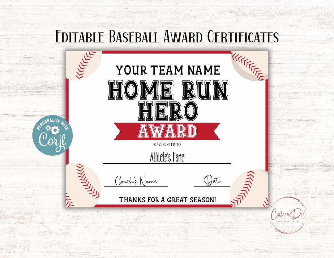 Editable Baseball Awards Certificates | Printable Baseball Team Awards ...