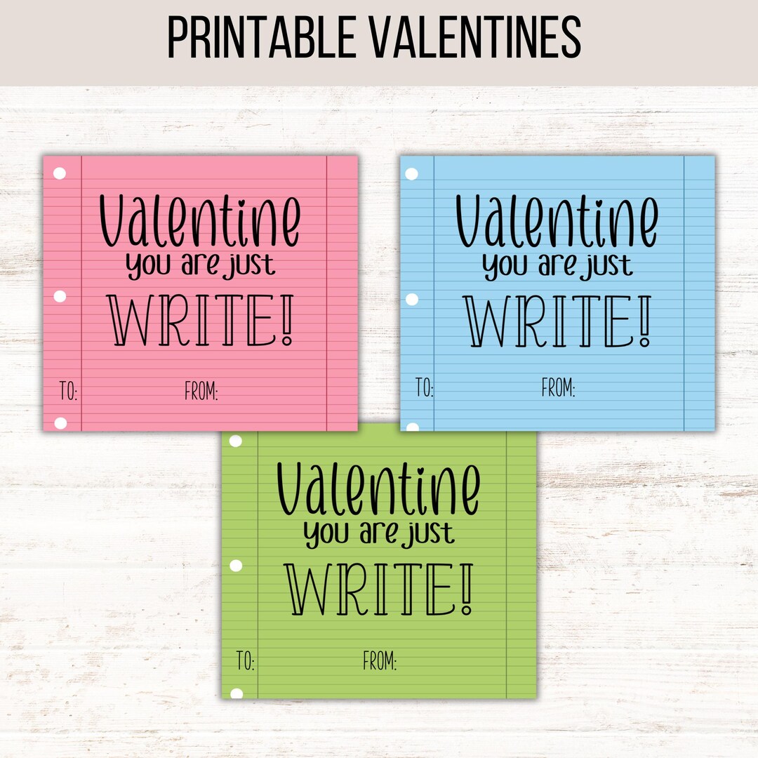 Valentine You Are Just Write Printable Valentine | Valentine Tags ...