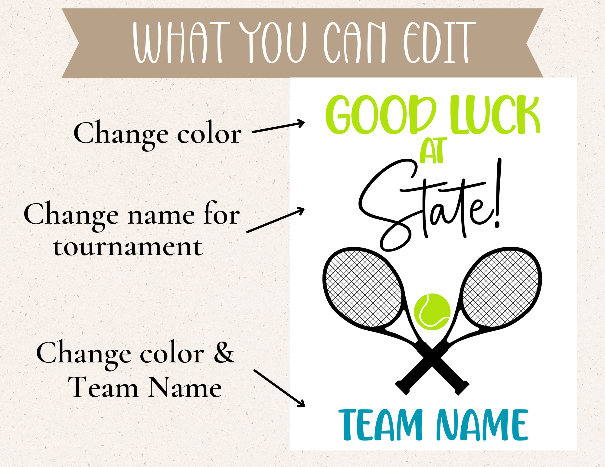 Editable TENNIS Good Luck at State Printable Tag | Tennis Team ...