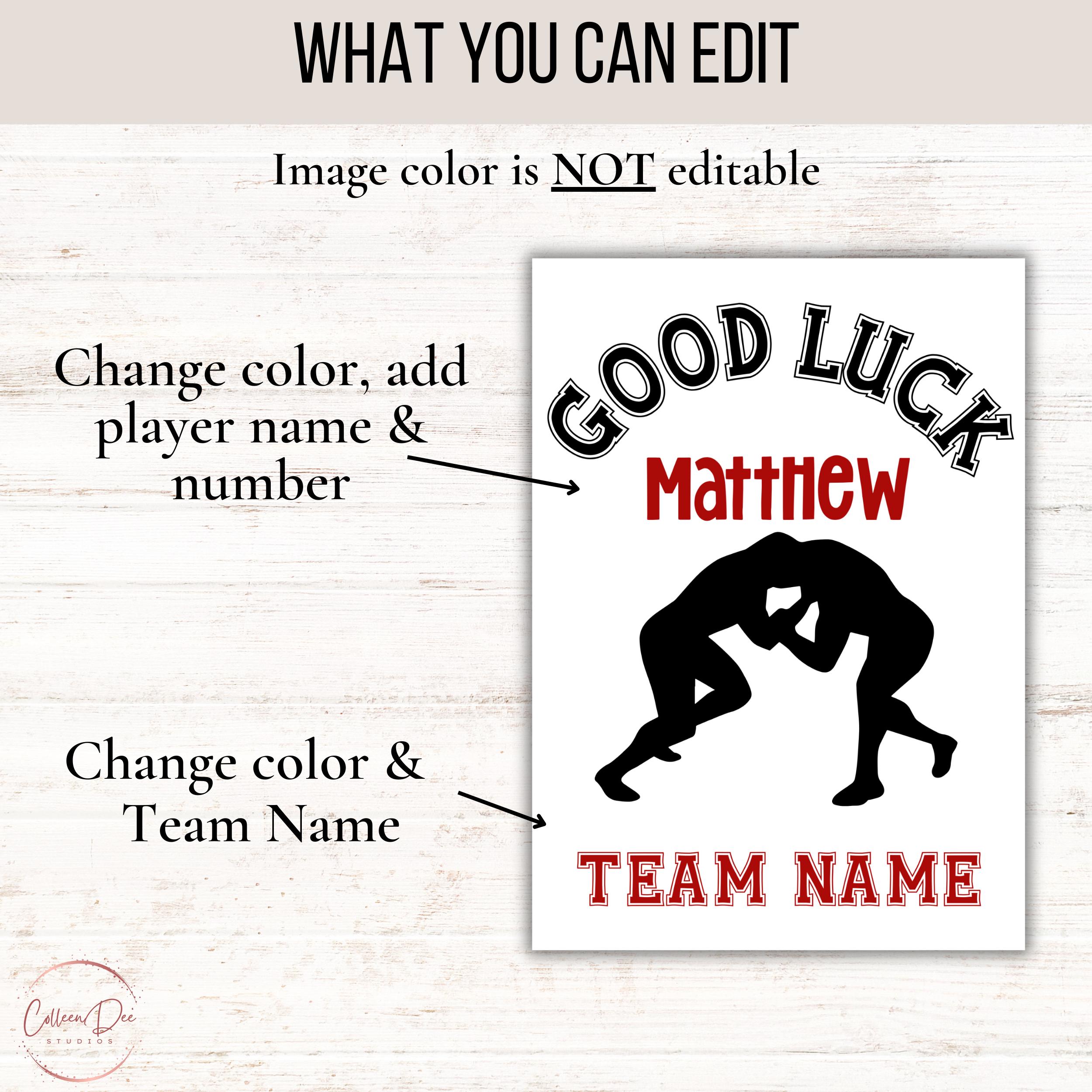Editable Wrestling Good Luck Printable Tag | Wrestling Team Good Luck ...