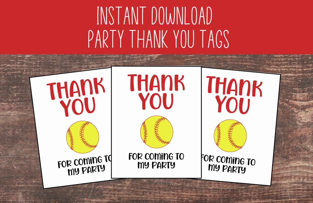 SOFTBALL Thank You for Coming to My Party Printable Tag | Thank You Tag ...