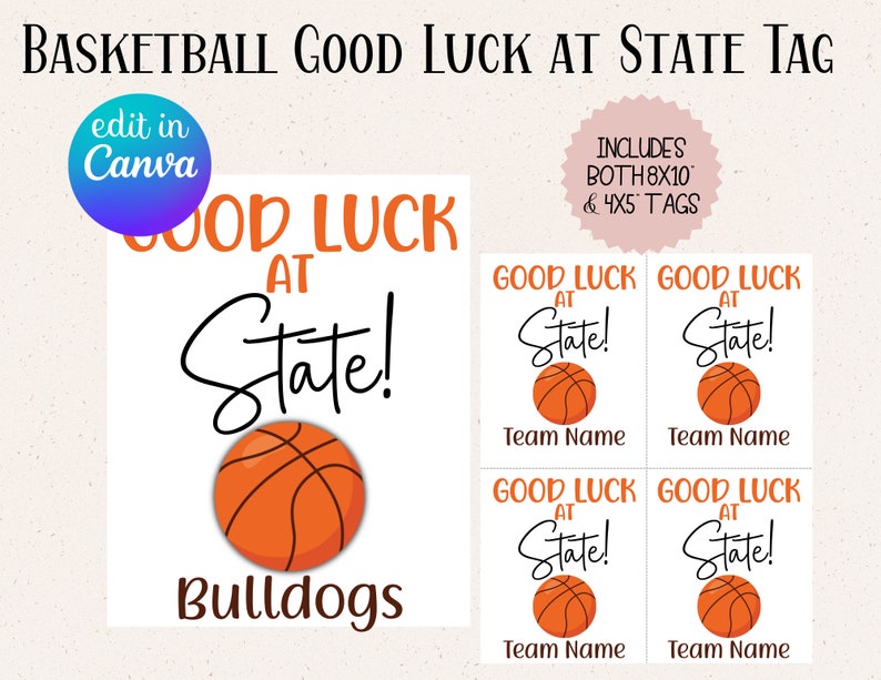 Editable Basketball Good Luck State Printable Tag Basketball - Etsy