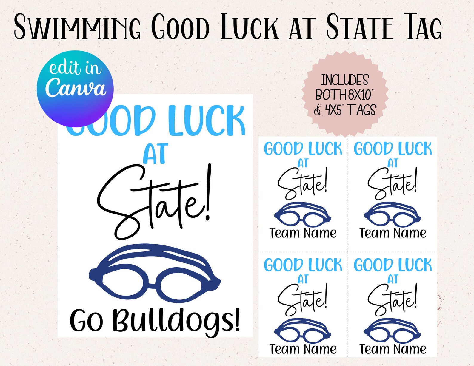 Editable Swimming Good Luck at State Printable Tag Swim Dive - Etsy