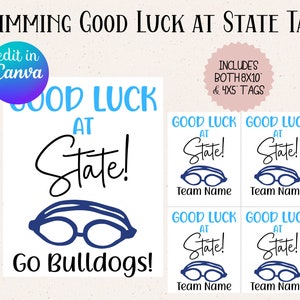 Editable Swimming Good Luck at State Printable Tag Swim Dive - Etsy