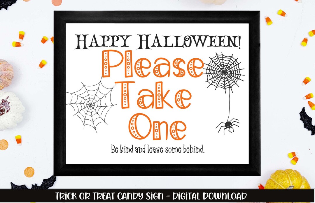 Take 1 Printable Sign for Halloween Candy Bowl | Trick or Treater Sign ...