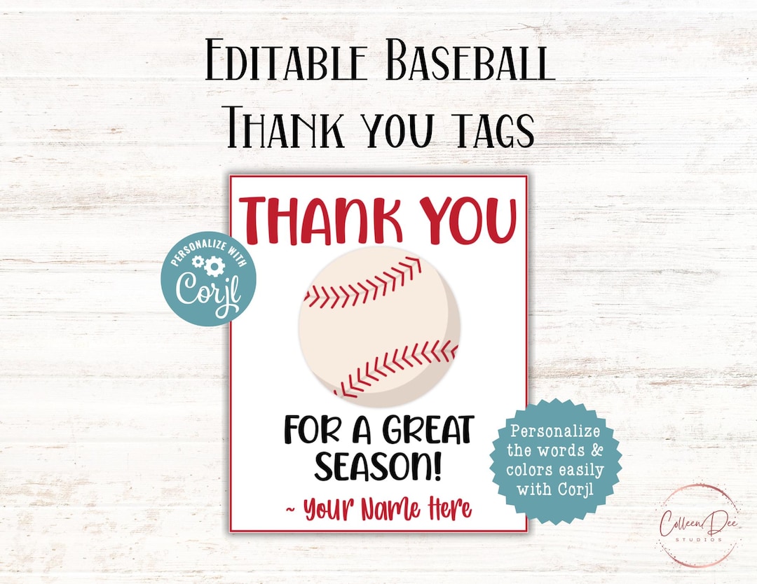 EDITABLE Baseball Thank You Printable Tag | Thank You for a Great ...