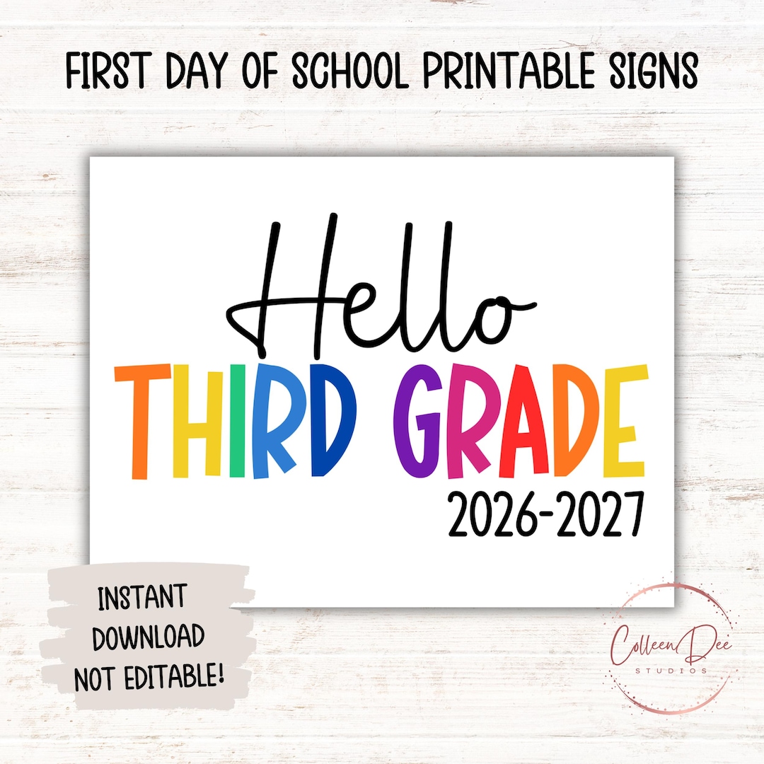 Hello THIRD GRADE 2026-2027 SIGN | 1st Day of Third Grade Sign | Start ...