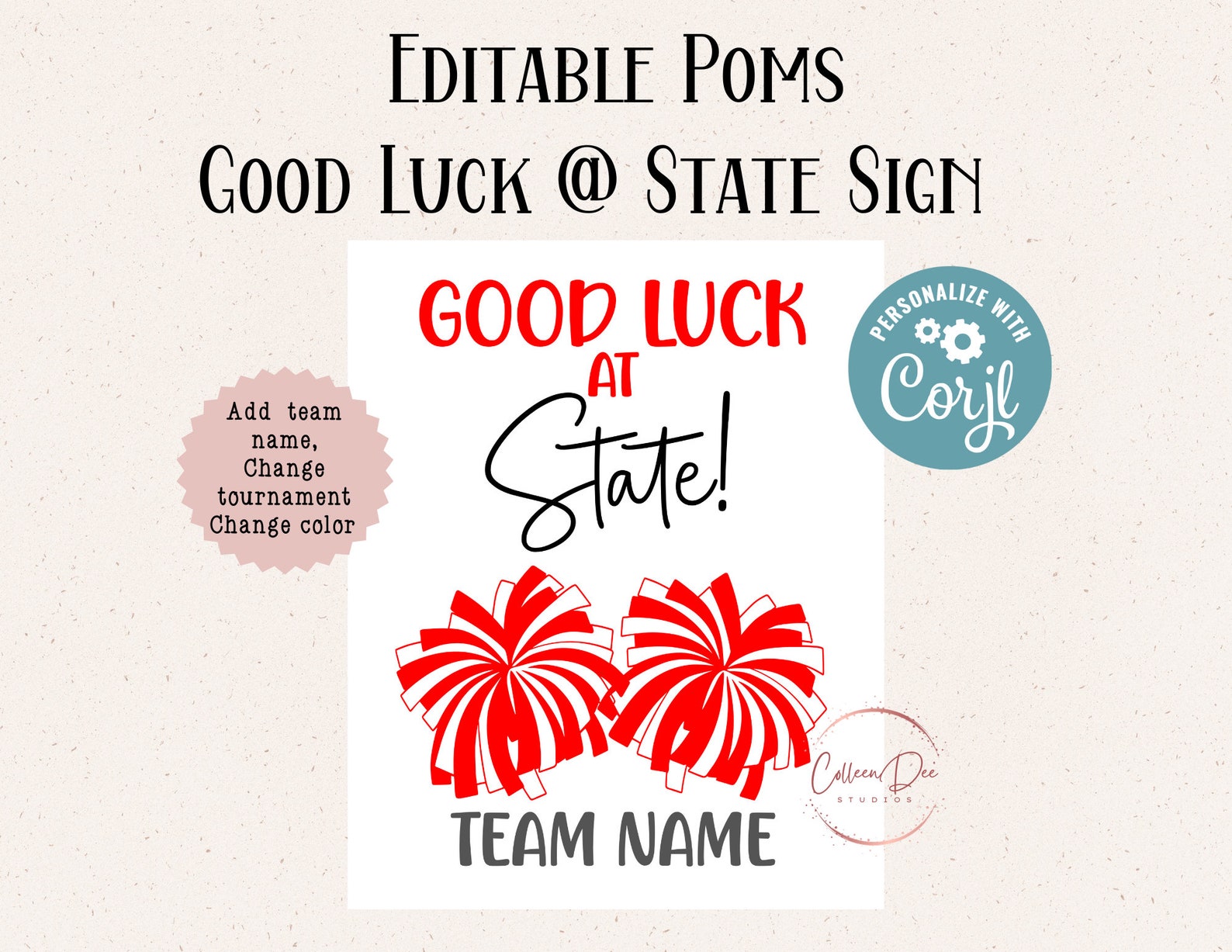 Editable Poms Cheer Good Luck State Printable Tag Poms Cheer - Etsy