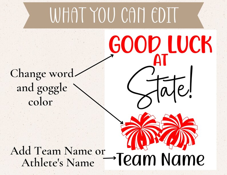 Editable Poms Cheer Good Luck State Printable Tag Poms Cheer - Etsy