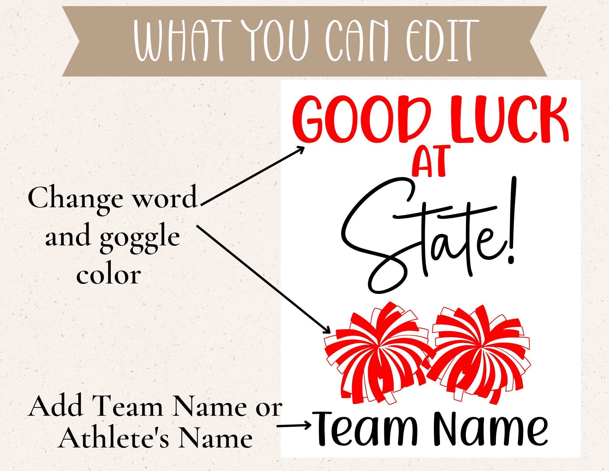 Editable Poms Cheer Good Luck State Printable Tag Poms Cheer - Etsy