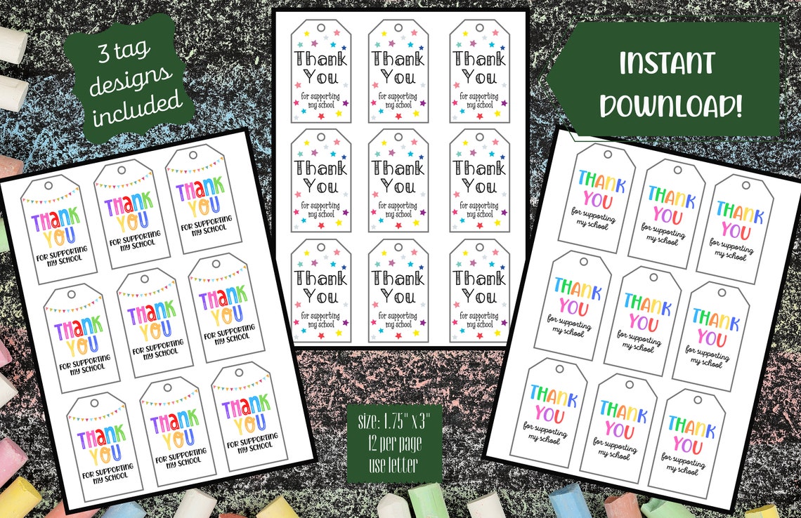 Thank You for Supporting My School Printable Tag Thank You - Etsy
