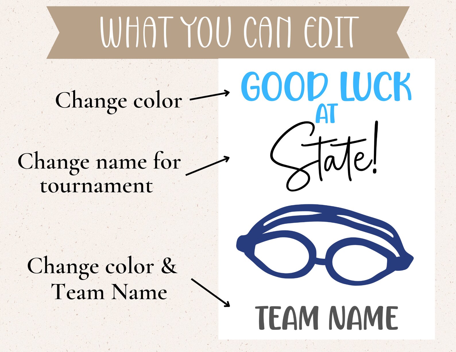 Editable Swimming Good Luck at State Printable Tag | Swim Dive Team ...