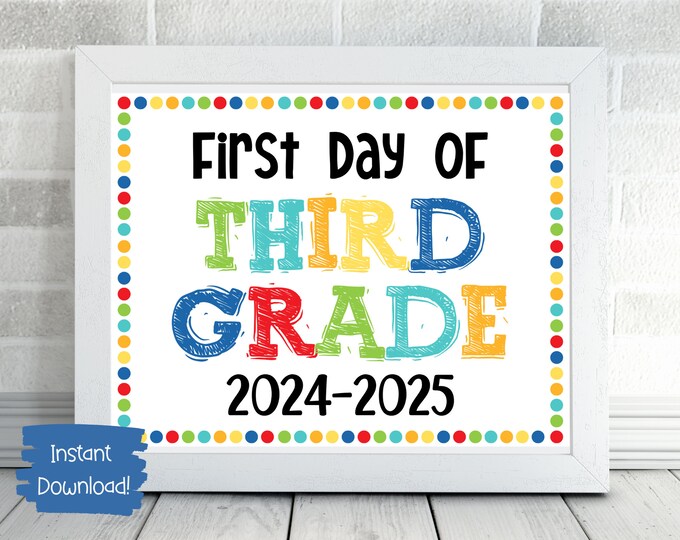 First Day of School Sign, First Day of Third Grade Sign, Third Grade ...