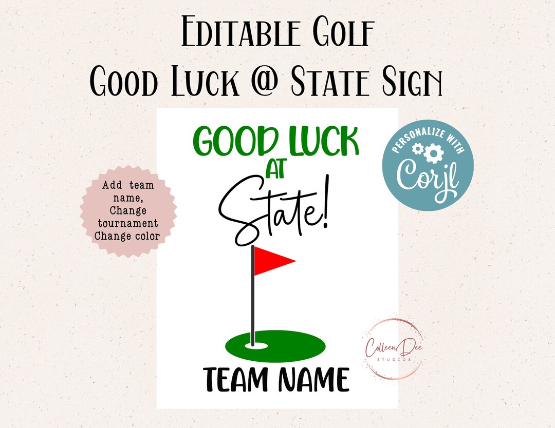 Editable GOLF Good Luck at State Printable Tag | Golf Team State Good ...