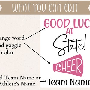 Editable CHEER Good Luck at State Printable Tag Cheerleading - Etsy