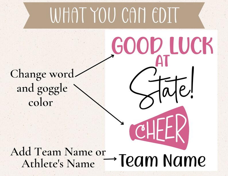 Editable CHEER Good Luck at State Printable Tag Cheerleading - Etsy