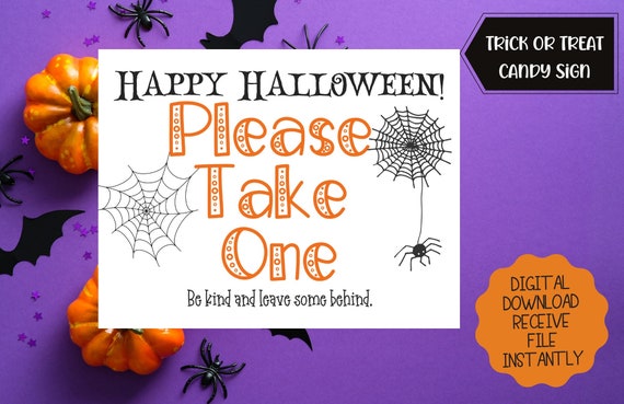 Take 1 Printable Sign for Halloween Candy Bowl Trick or - Etsy