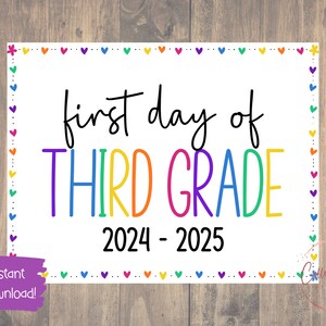 THIRD GRADE 2024-25 SIGN 1st Day of Third Grade Sign Start of School ...