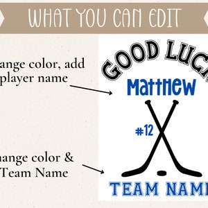 Editable Hockey Good Luck Printable Sign | Hockey Team Good Luck | Edit ...