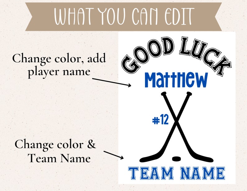 Editable Hockey Good Luck Printable Sign | Hockey Team Good Luck | Edit ...