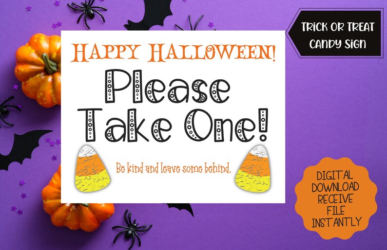 Printable Sign for Halloween Candy Bowl Trick or Treater Sign Instant ...