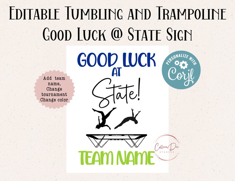 Editable Tumbling & Trampoline Good Luck State Printable Tag Tumbling ...