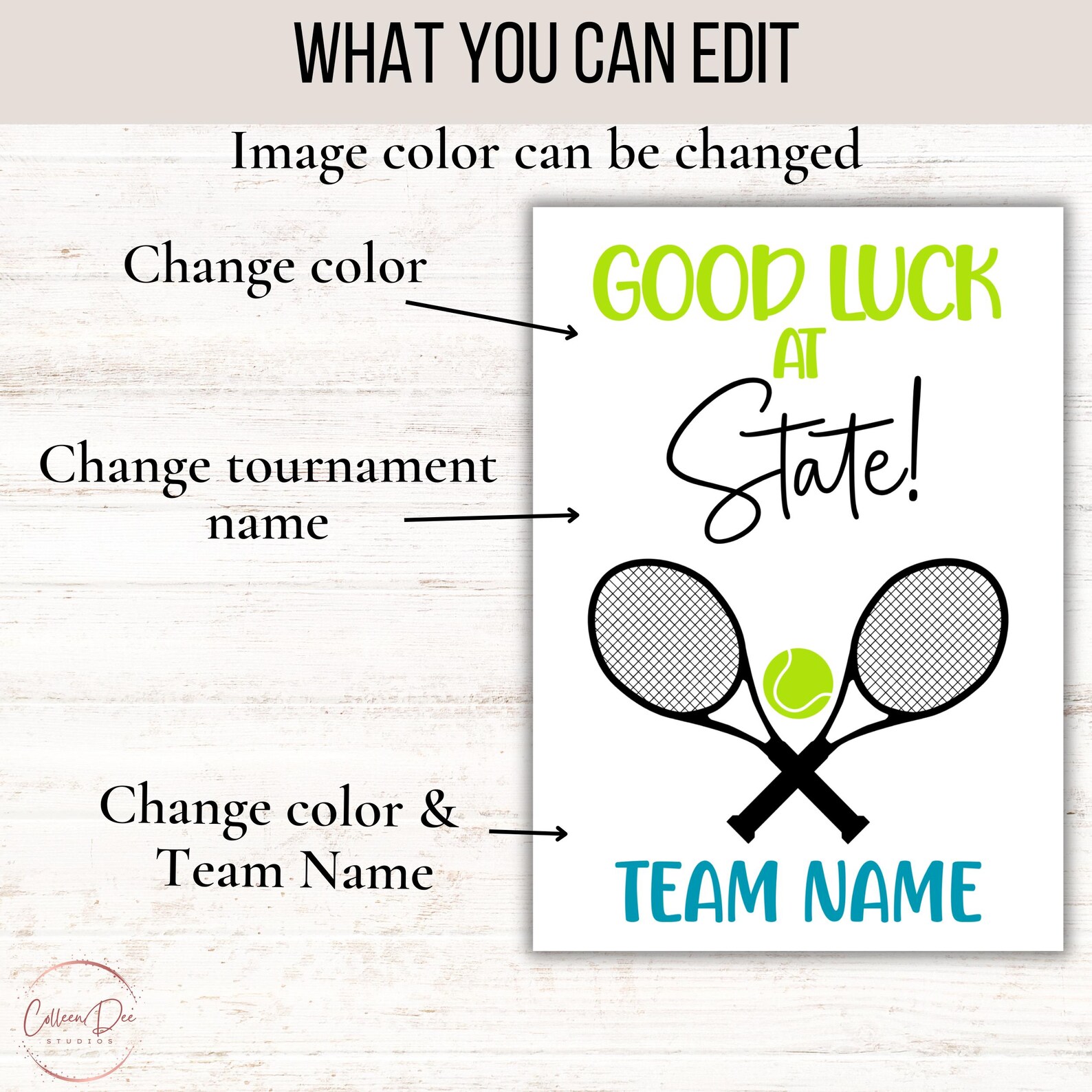 Editable TENNIS Good Luck at State Printable Tag | Tennis Team ...