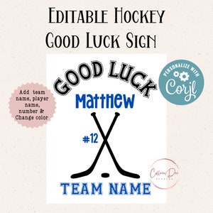 Editable Hockey Good Luck Printable Sign | Hockey Team Good Luck | Edit ...
