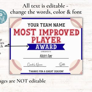 Editable Baseball Awards Certificates | Printable Baseball Team Awards ...
