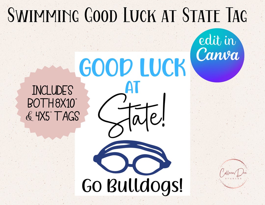Editable Swimming Good Luck at State Printable Tag Swim Dive - Etsy