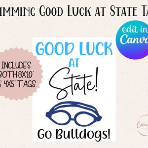 Editable Swimming Good Luck at State Printable Tag Swim Dive - Etsy