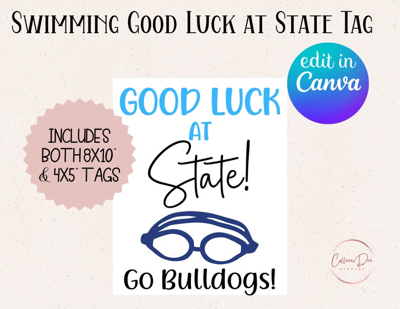 Editable Swimming Good Luck at State Printable Tag Swim Dive - Etsy