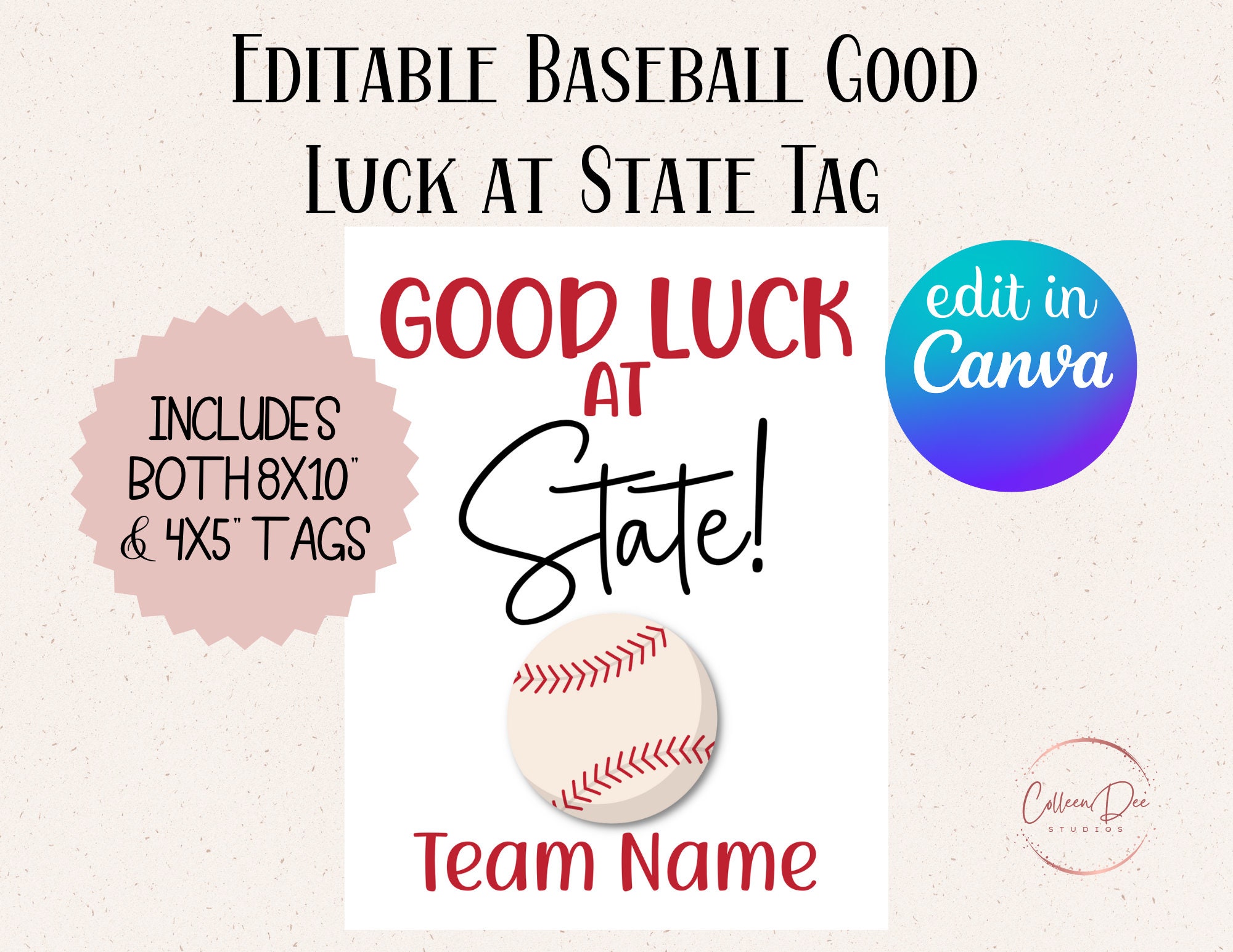 Editable Baseball Good Luck at State Printable Tag Baseball - Etsy