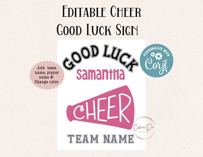 Editable Poms Cheer Good Luck Printable Sign | Cheer Team Good Luck ...