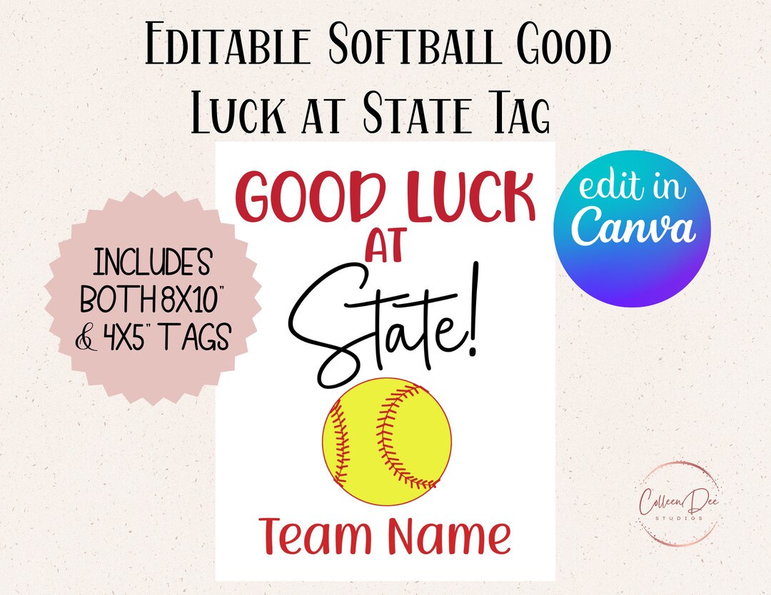 Editable SOFTBALL Good Luck at State Printable Tag Softball - Etsy